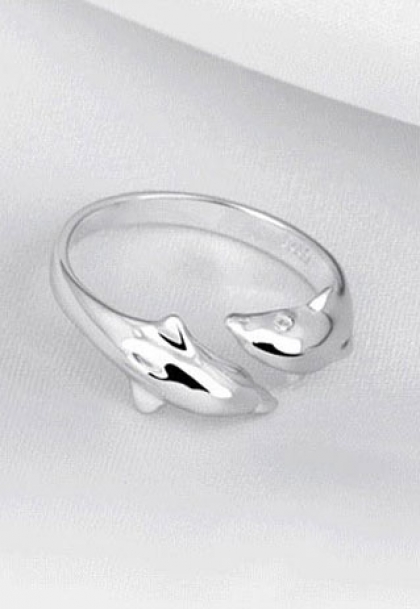 Cute Sweet Silver Dolphin Wrap-Around Ring