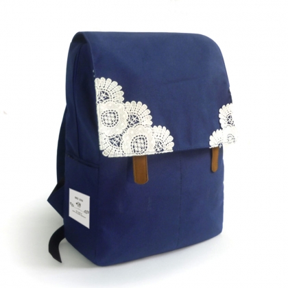 Sweet Simple Contrast Color Lace Backpack Canvas Flap Backpack Bag
