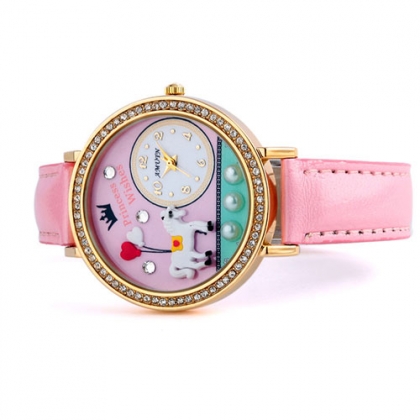 Cute Sweet Rhinestone Merry-go-round Wrist Watch