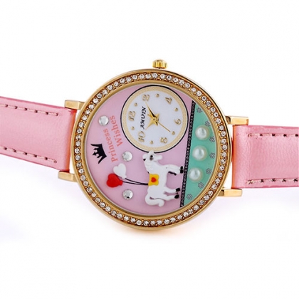 Cute Sweet Rhinestone Merry-go-round Wrist Watch