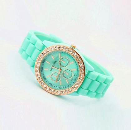 Roman Style Rhinestone Mint Green Watch