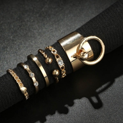 Retro Style Rhinestone Alloy Ring Set 6 pcs/Set