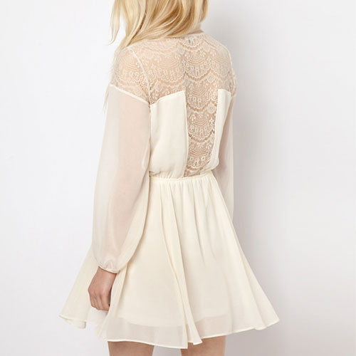 Roman Style Semi-sheer Lace Spliced White Dress