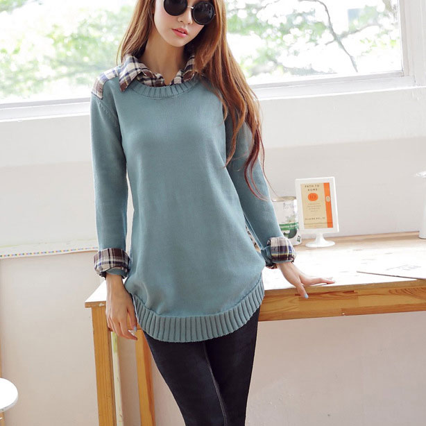 British Style Sweet Plaid Patch Sweater