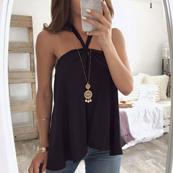 Sexy Backless Solid Color Halter Top