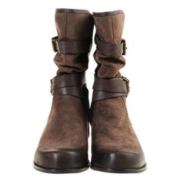 Retro Style Flat Heel Round Toe Buckle Strap Boots