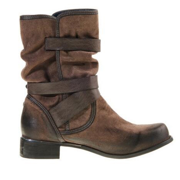 Retro Style Flat Heel Round Toe Buckle Strap Boots