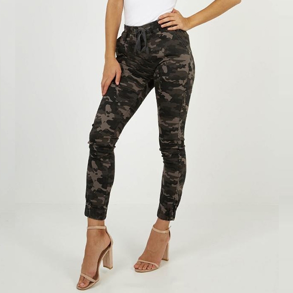 Fashion Lace-up High Waist Camouflage Printed Casual Pants