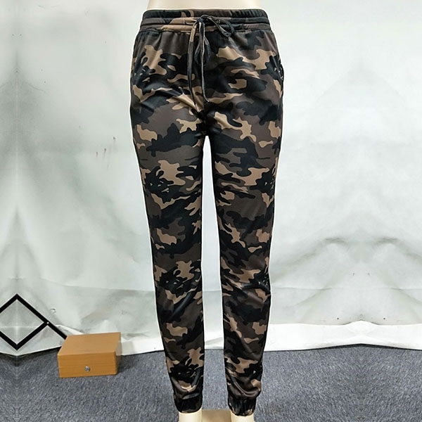 Fashion Lace-up High Waist Camouflage Printed Casual Pants