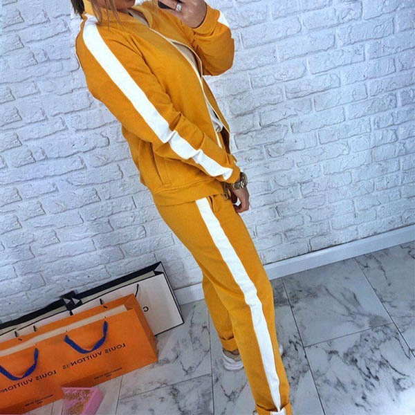 Fashion Contrast Color Sweatshirt Coat + Pants Two-piece Set