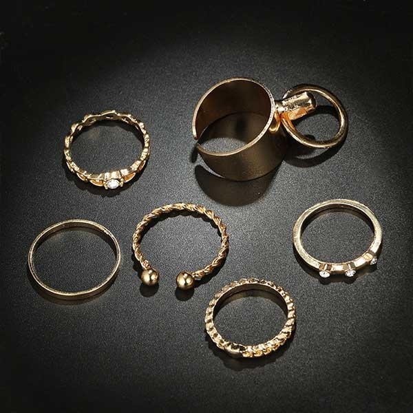 Retro Style Rhinestone Alloy Ring Set 6 pcs/Set